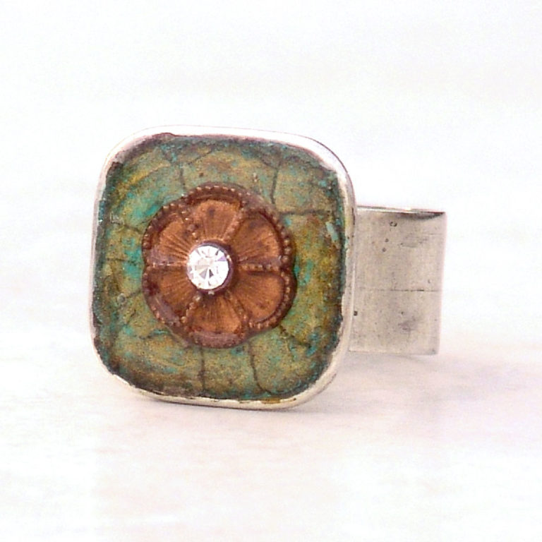 Copper Daisy Bling Ring -Silver Square Adjustable Flower Simple Floral ...