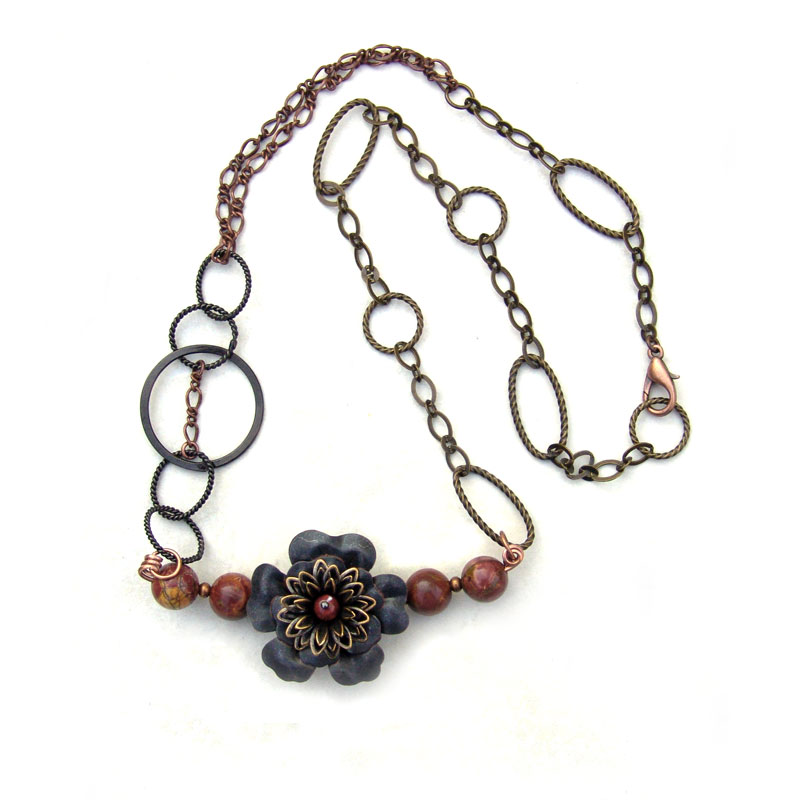 Long Mixed Chain Necklace Autumn Nights -Copper Brass Metal Gunmetal ...