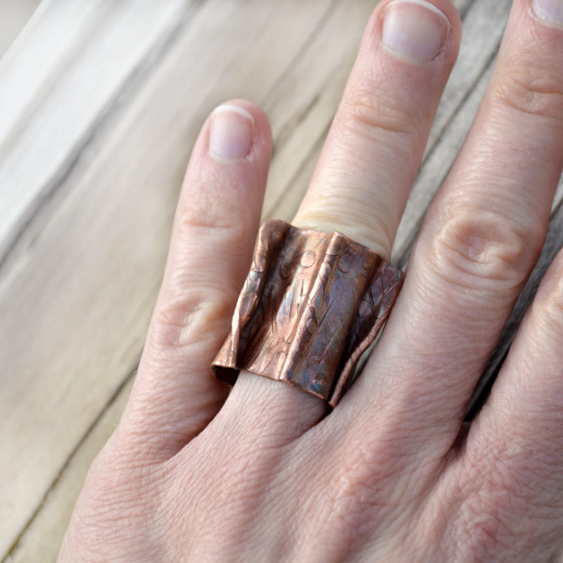 Artisan Hand Forged Copper Band Ring Hammered Metal Unique Womens ...
