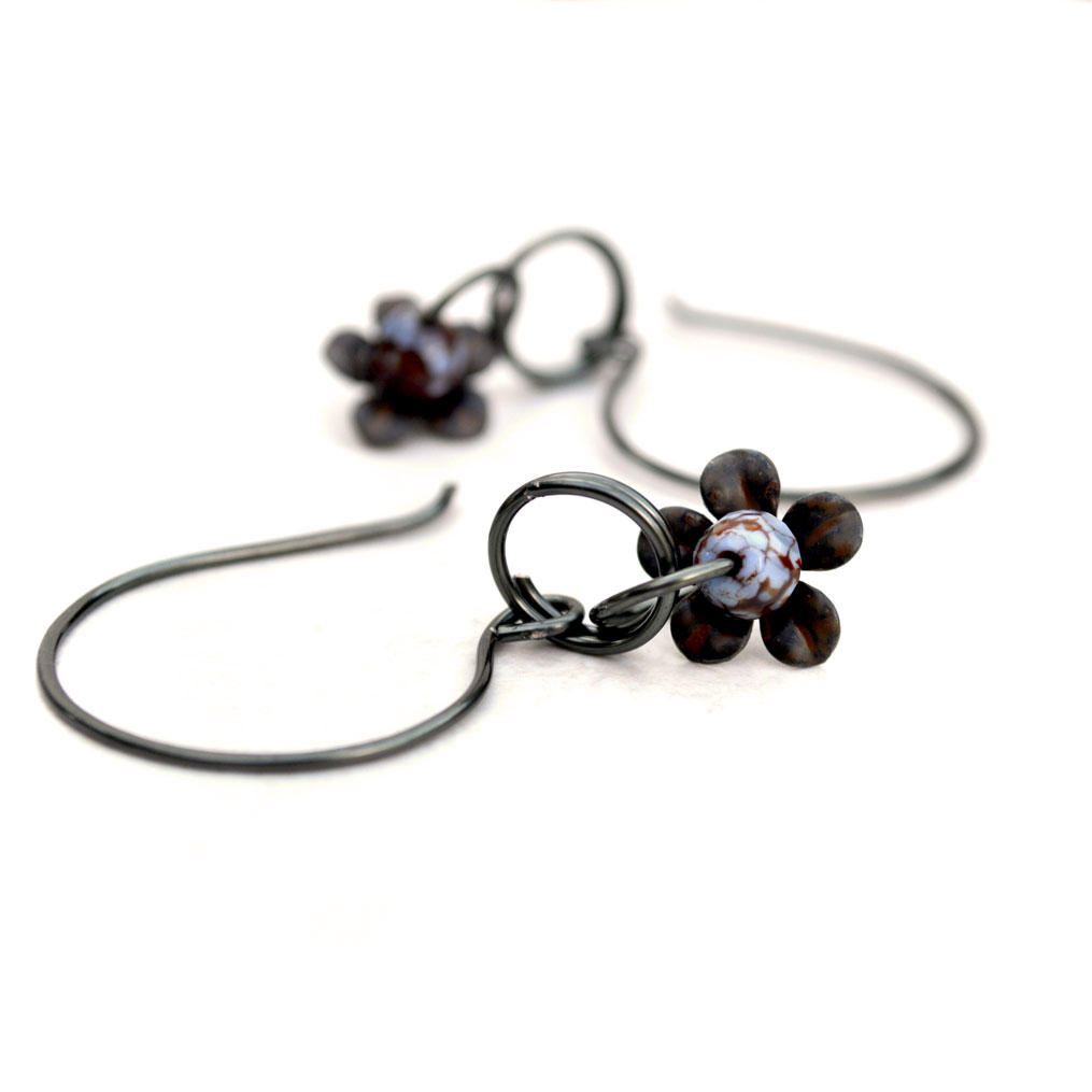 Flower Earrings Floral Jewelry Gunmetal Wire Earring - Metal, Wire ...